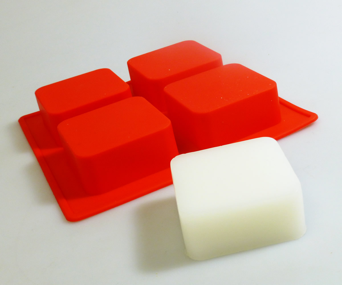 4 cell Square (Rounded Corners) RED Silicone Soap Mould Silicone Moulds